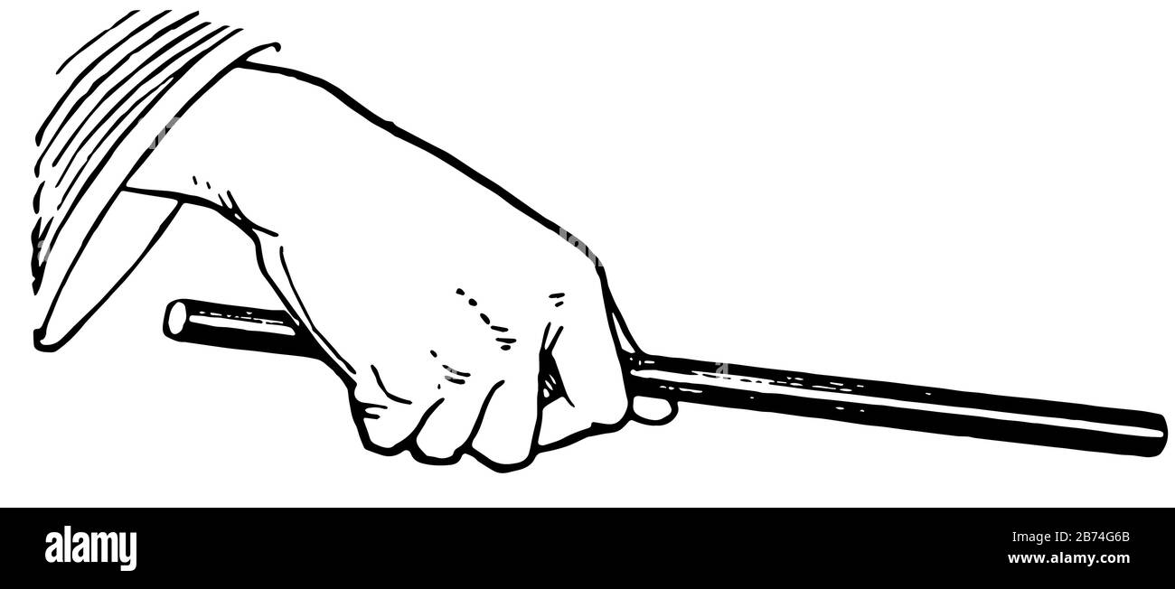 Hand with wand in this picture, vintage line drawing or engraving ...