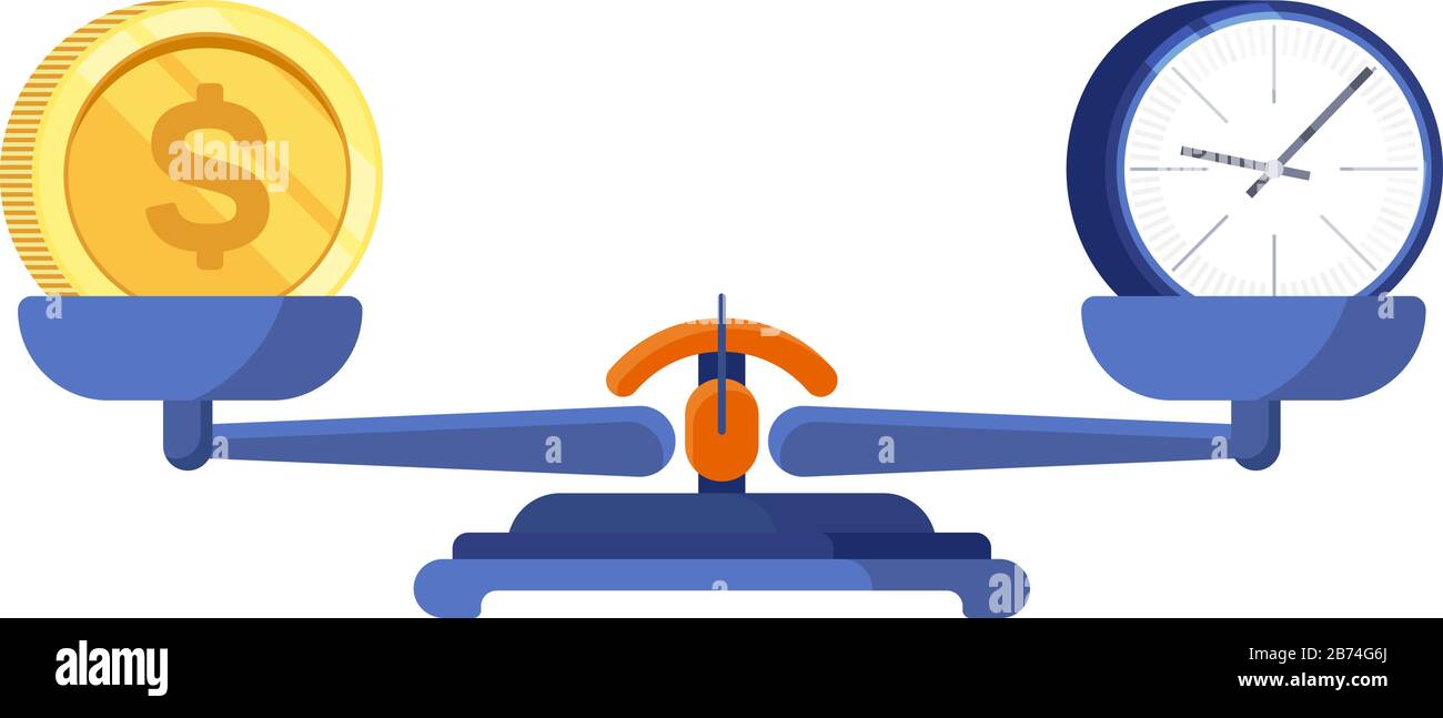 Time is money concept background. Money and time balance on scale ...