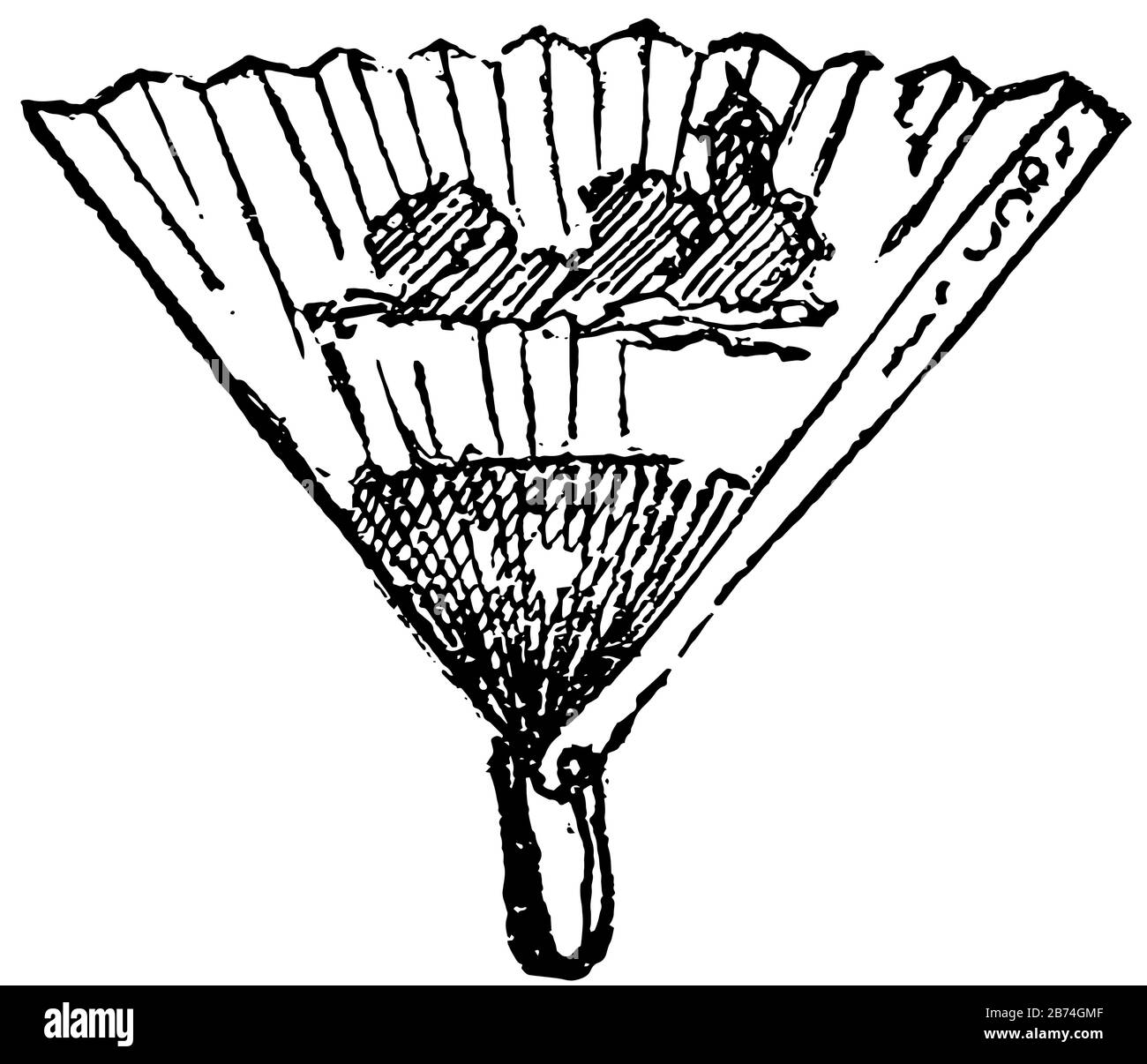 Fan is an instrument for cooling the person, vintage line drawing or ...