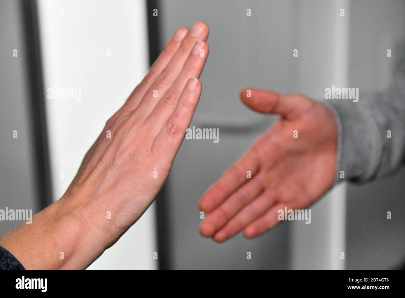 Illustration - A woman rejects to shake hands with a man, Germany, city ...