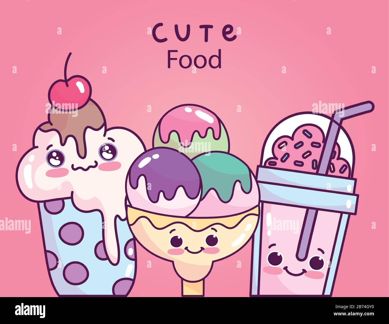 cute food ice cream scoops in glass and milkshake sweet dessert pastry ...