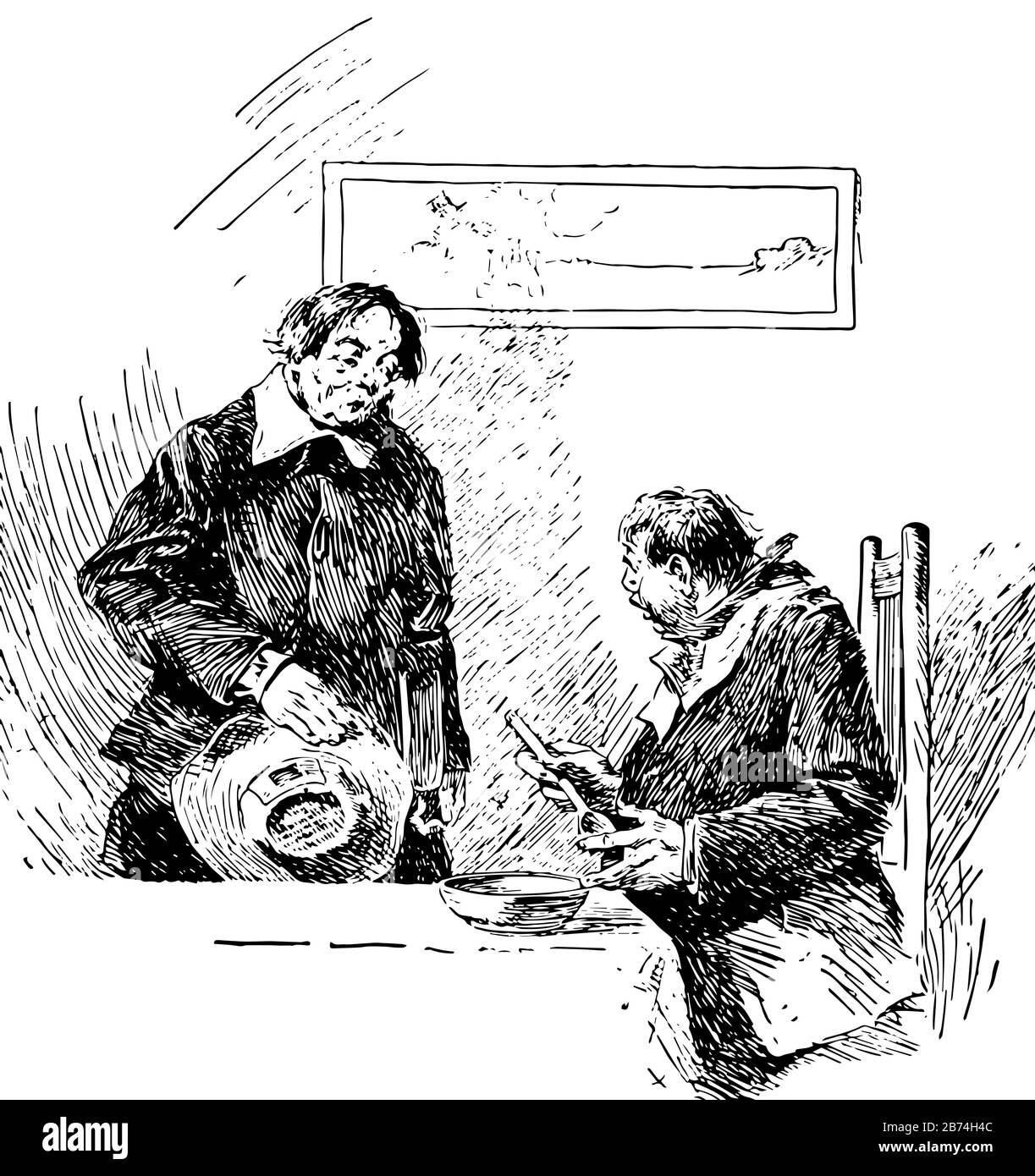 Knickerbocker, this scene shows a man sitting on dining table and ...