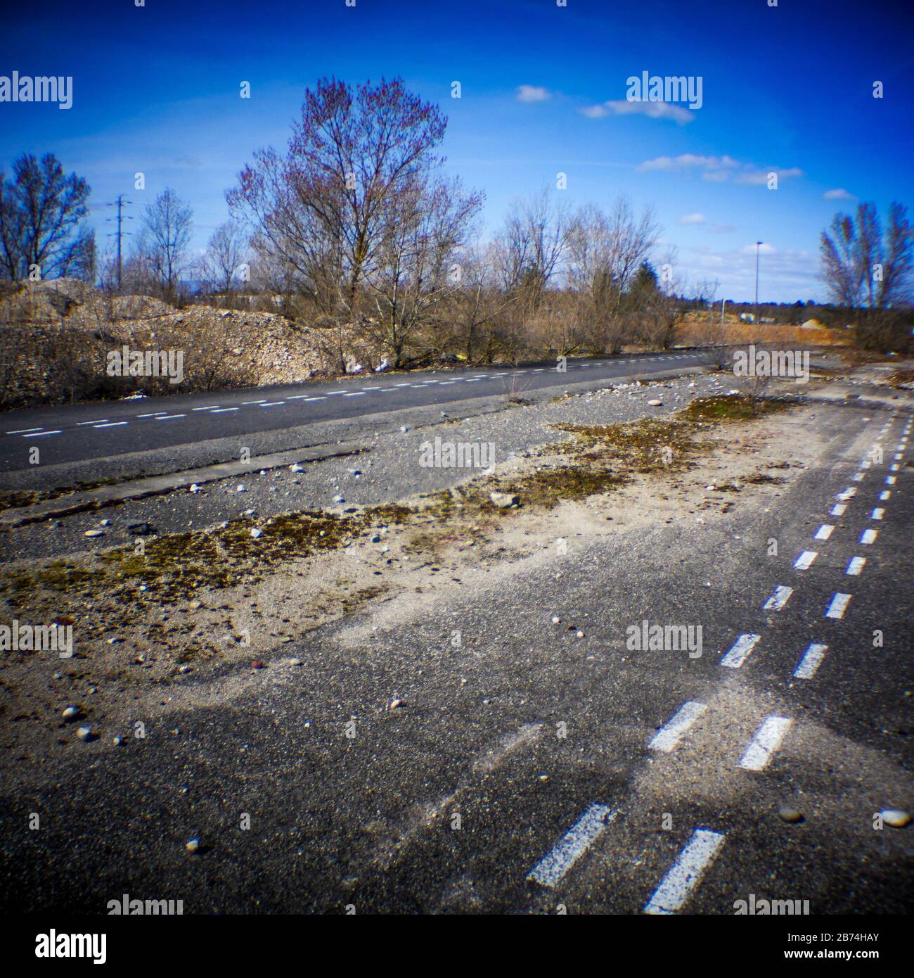 Disused road section, digitally filtered picture, Saint-Priest, France ...