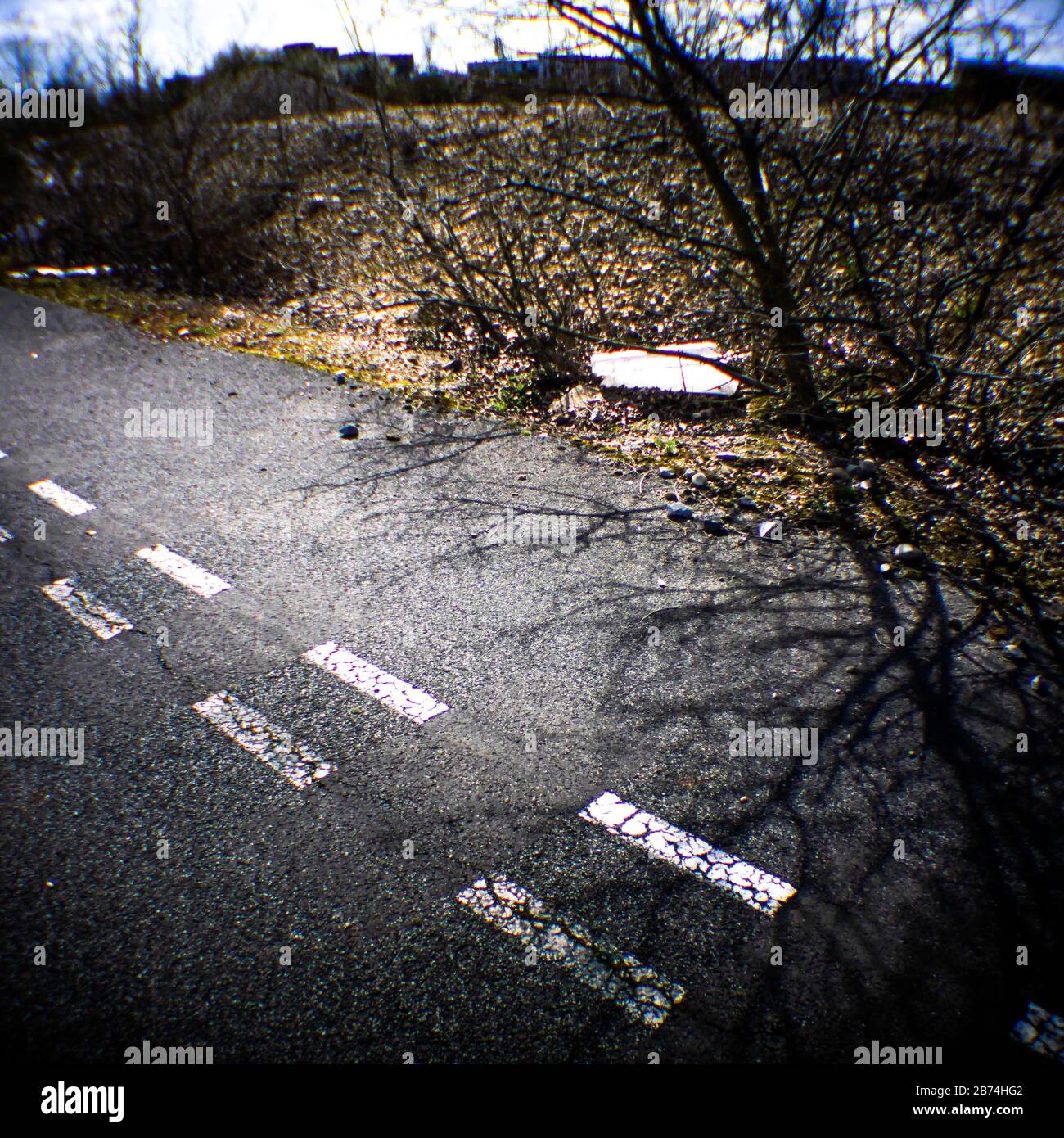 Disused road section, digitally filtered picture, Saint-Priest, France ...