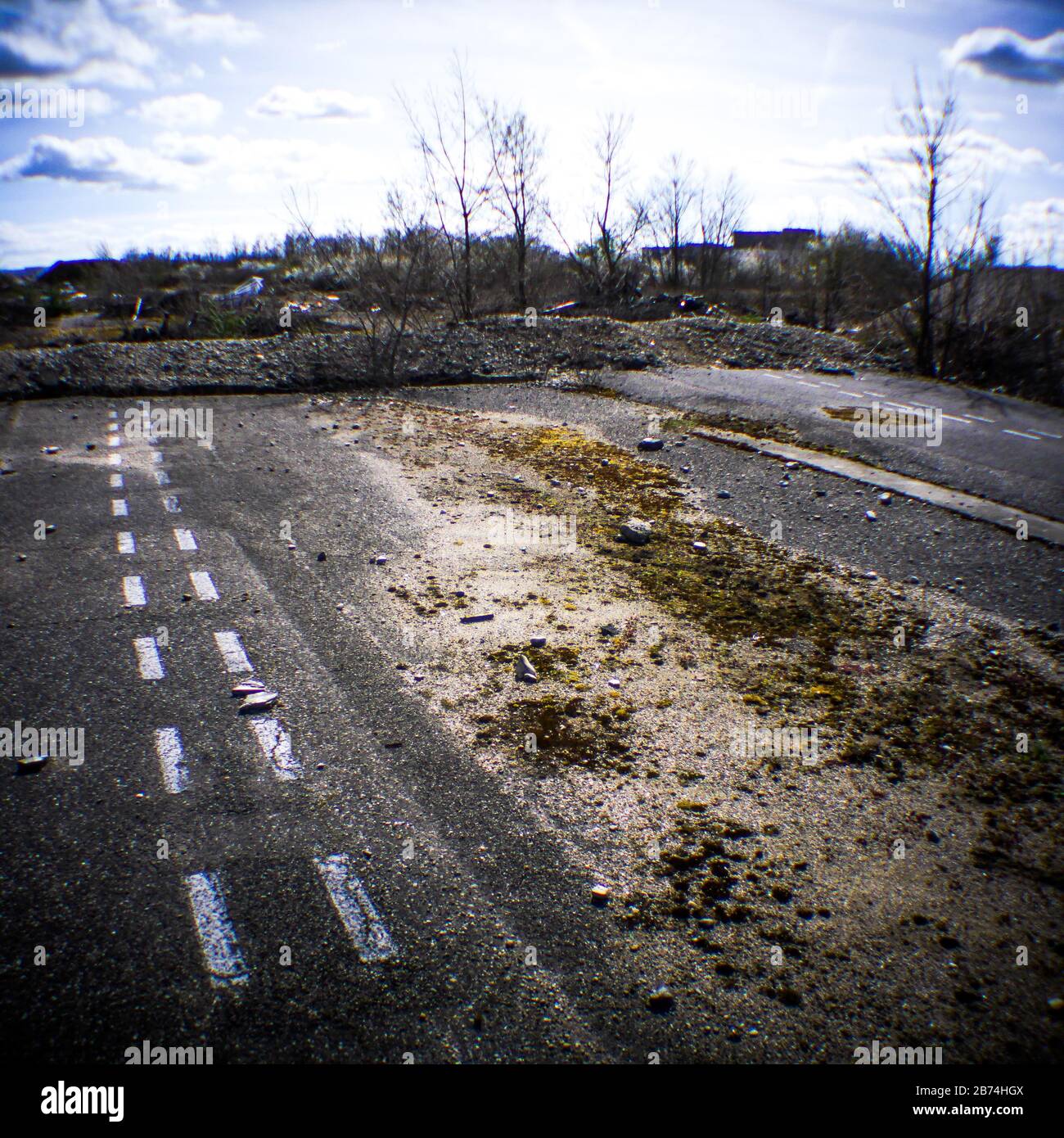 Disused road section, digitally filtered picture, Saint-Priest, France ...