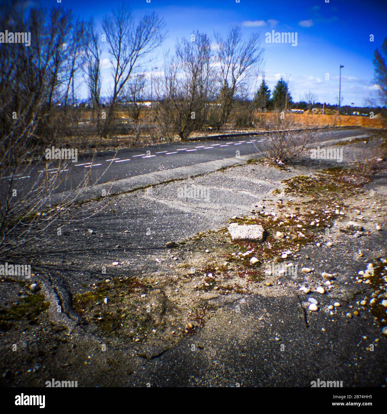 Disused road section, digitally filtered picture, Saint-Priest, France ...