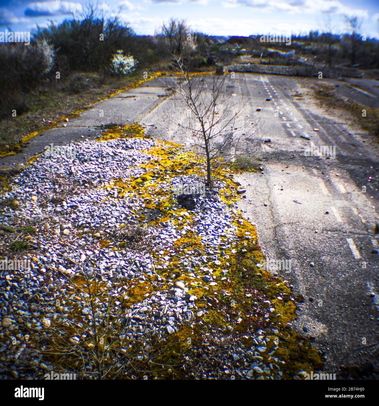 Disused road section, digitally filtered picture, Saint-Priest, France ...