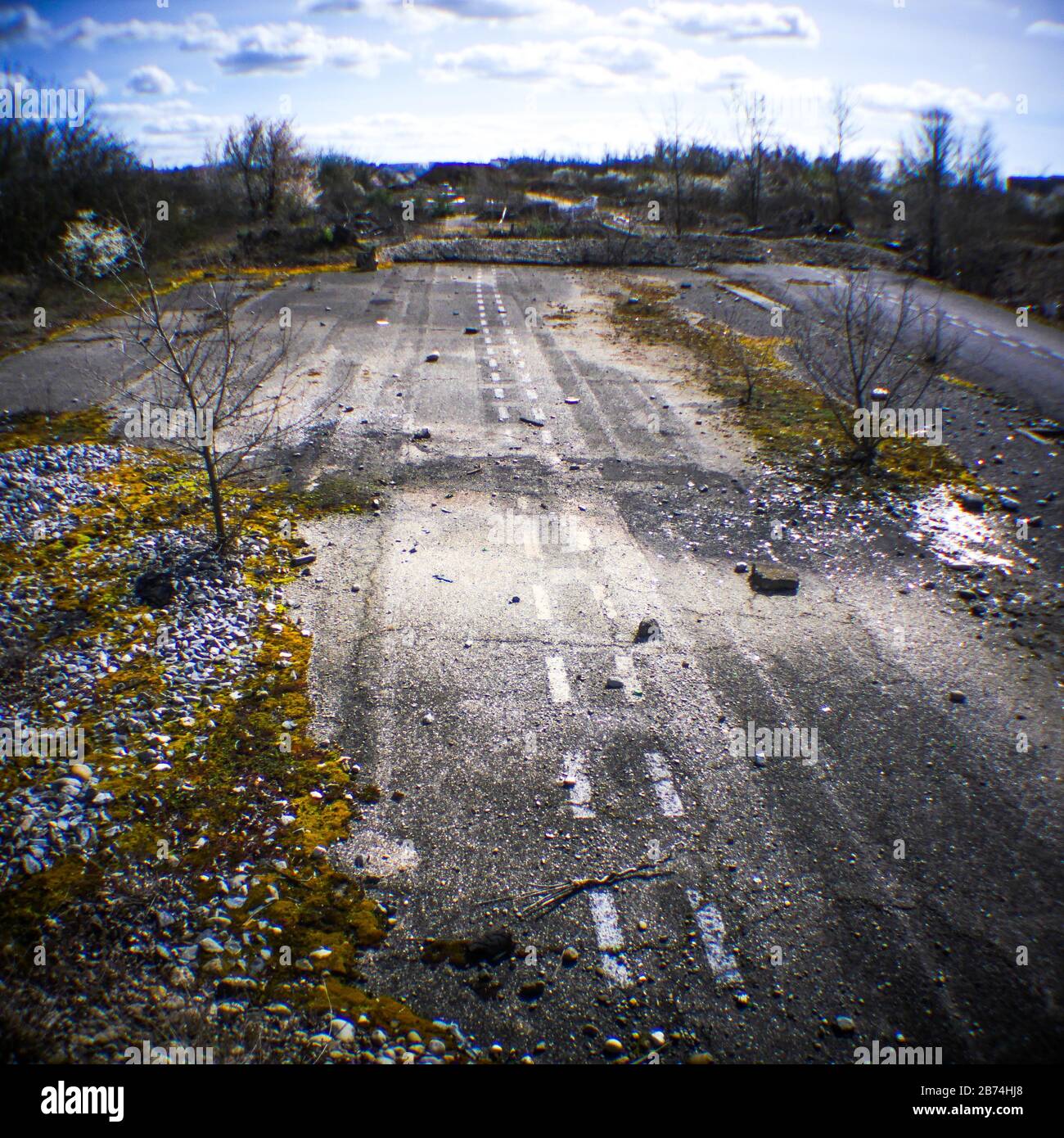 Disused road section, digitally filtered picture, Saint-Priest, France ...