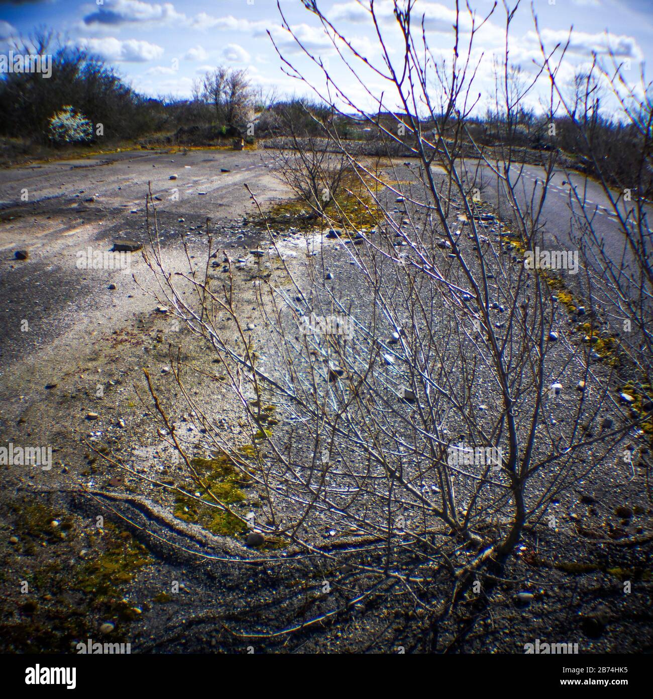 Disused road section, digitally filtered picture, Saint-Priest, France ...