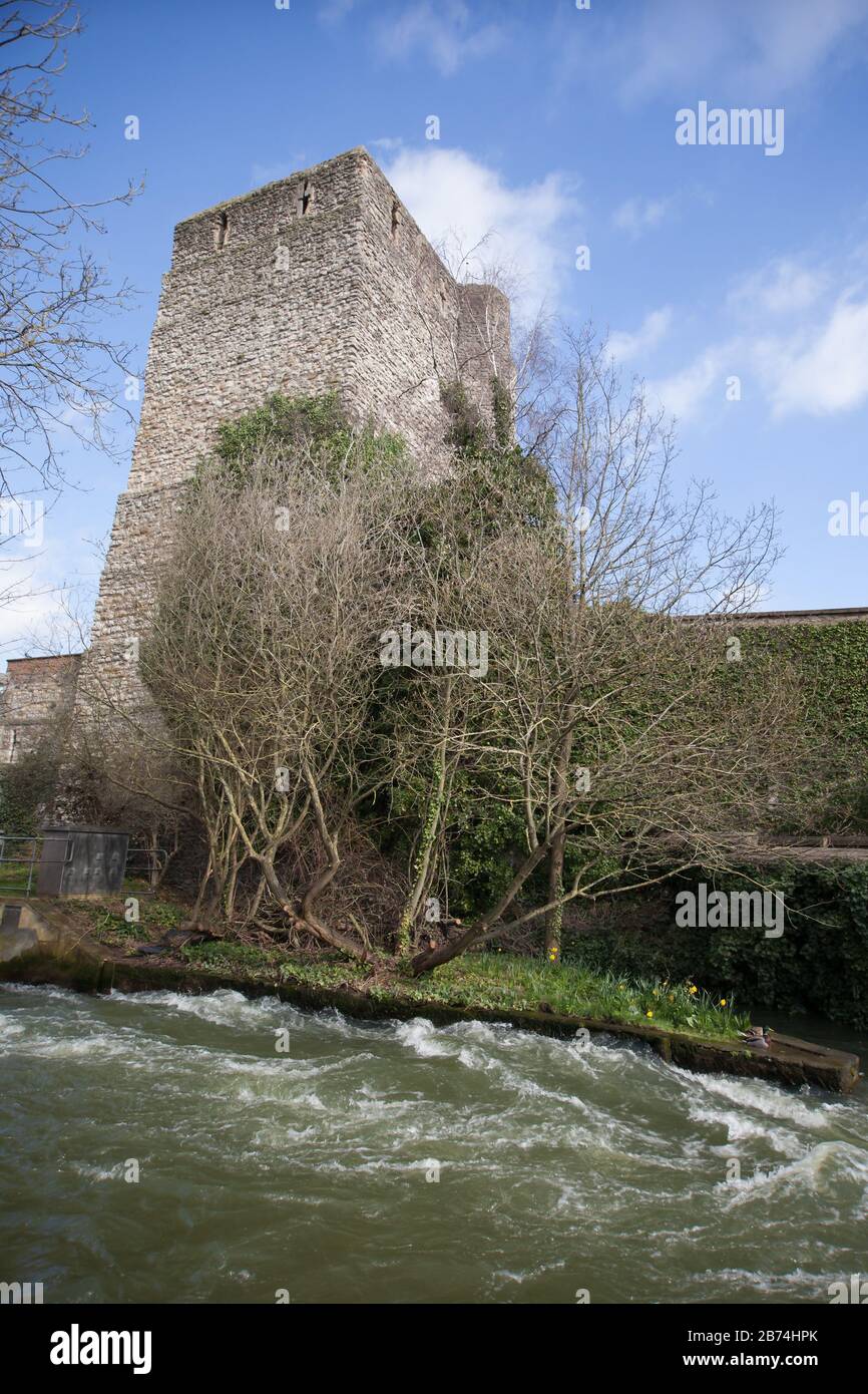 Castle Mill stream, with a view of Oxford Castle and prison, Oxford, UK ...