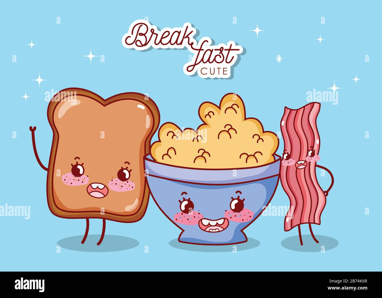 breakfast cute cereal bread and bacon cartoon vector illustration Stock ...