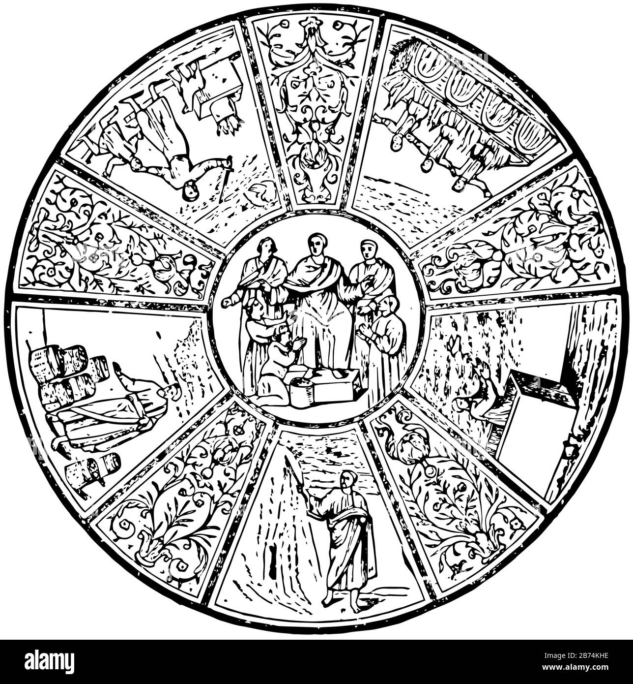 Fresco Ceiling have three children in the furnace, vintage line drawing ...