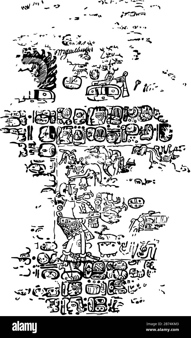 Codex Perezianus are hierogrlyphics pattern, vintage line drawing or ...