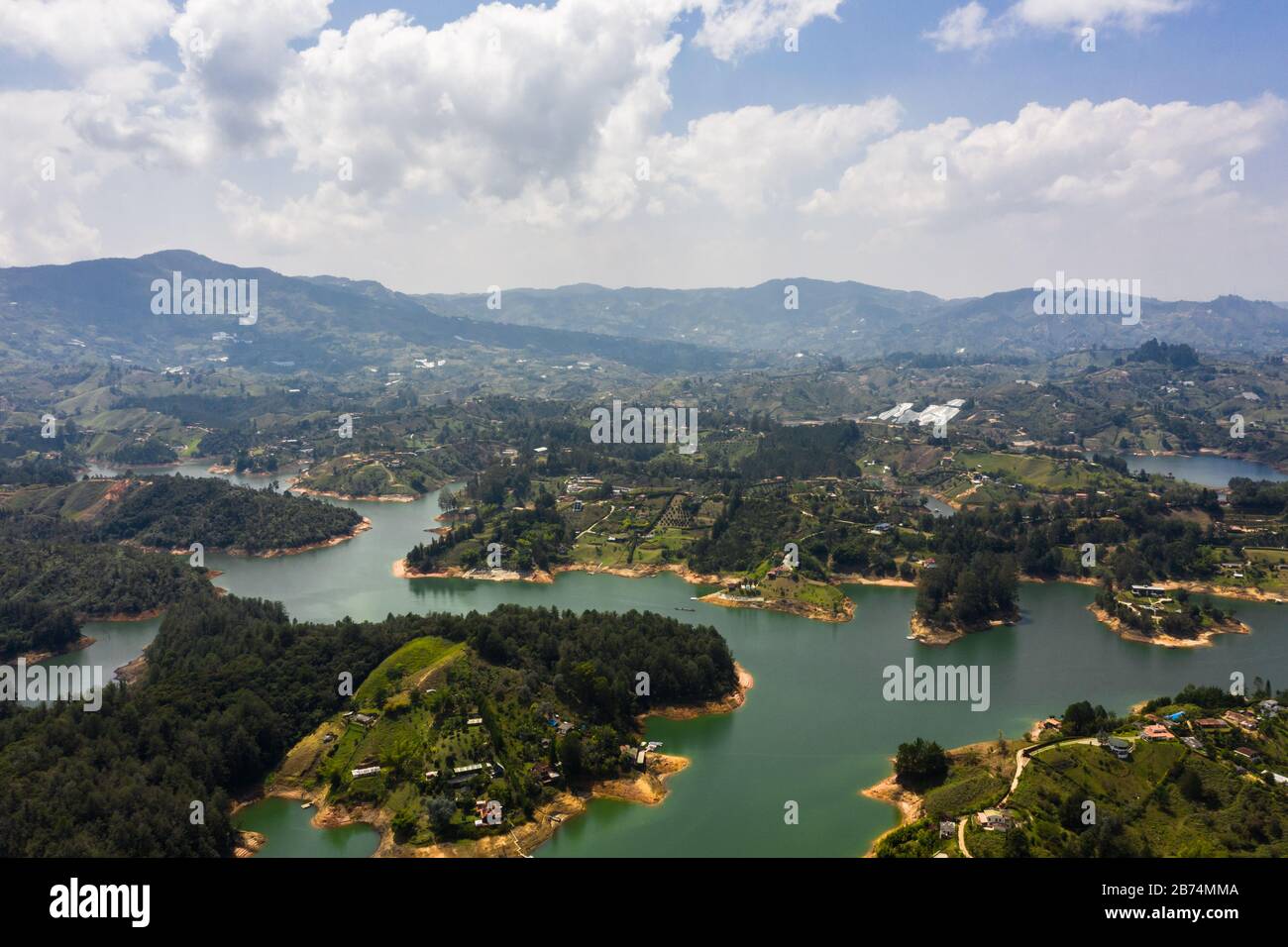 Aerial view landscape of the lake of Guatape from Rock of Guatape ...
