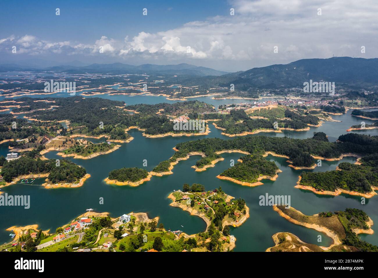 Aerial view landscape of the lake of Guatape from Rock of Guatape ...