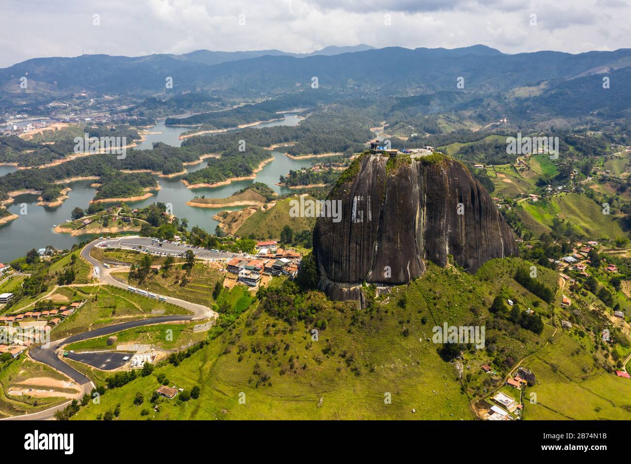 Aerial view landscape of the Rock of Guatape, Piedra Del Penol ...