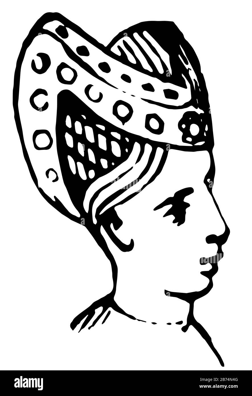 The turban head dress in the center has here flowing through and down ...