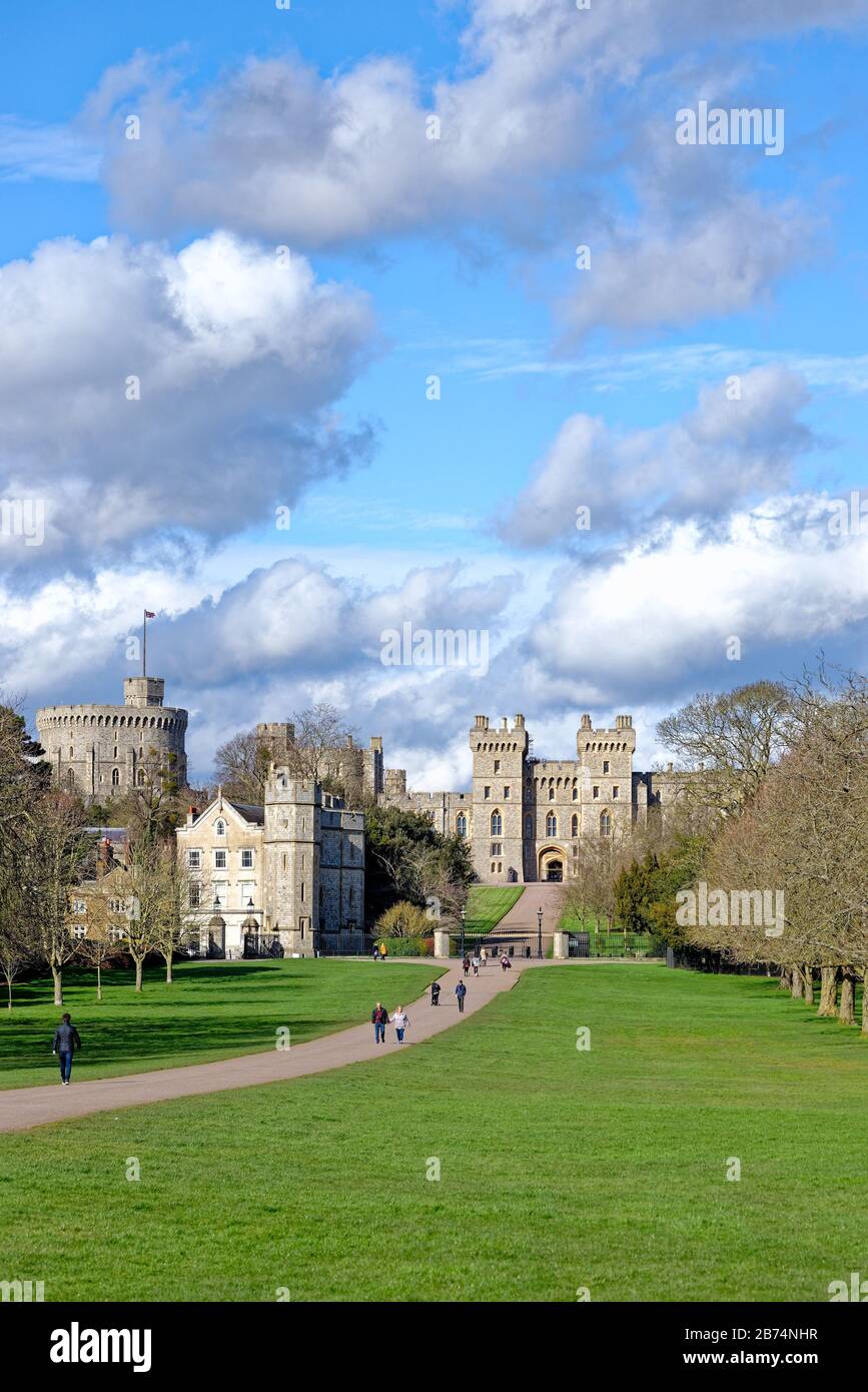 Windsor Castle and the Long Walk on a sunny spring day, Berkshire ...