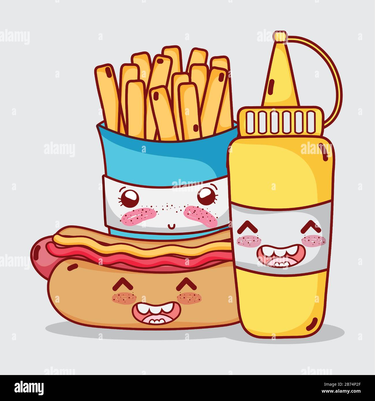 fast food cute french fries hot dog and mustard cartoon vector ...