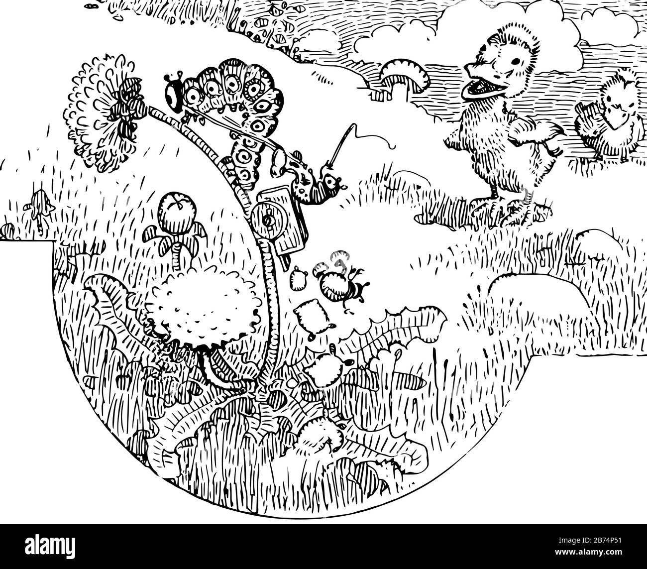 Catapillar Wagon, this scene shows two ducks watching an insect being ...
