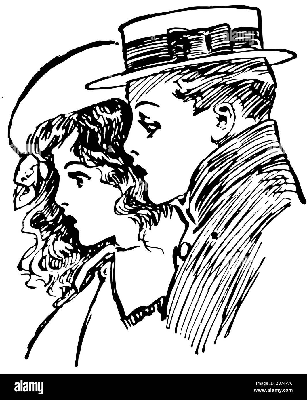 Children in profile have Boy and girl looking toward the left, vintage ...