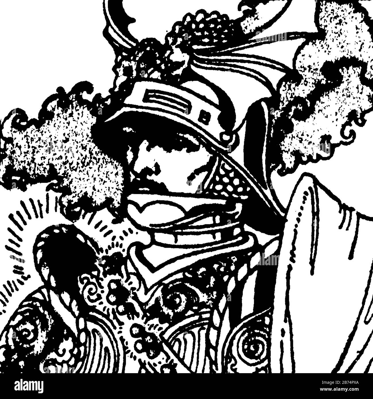 Face of soldier with helmet, vintage line drawing or engraving ...