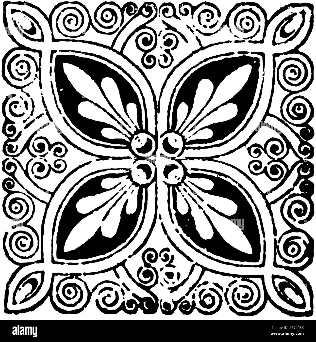 Doodad is a dark and long leaves pattern, vintage line drawing or ...