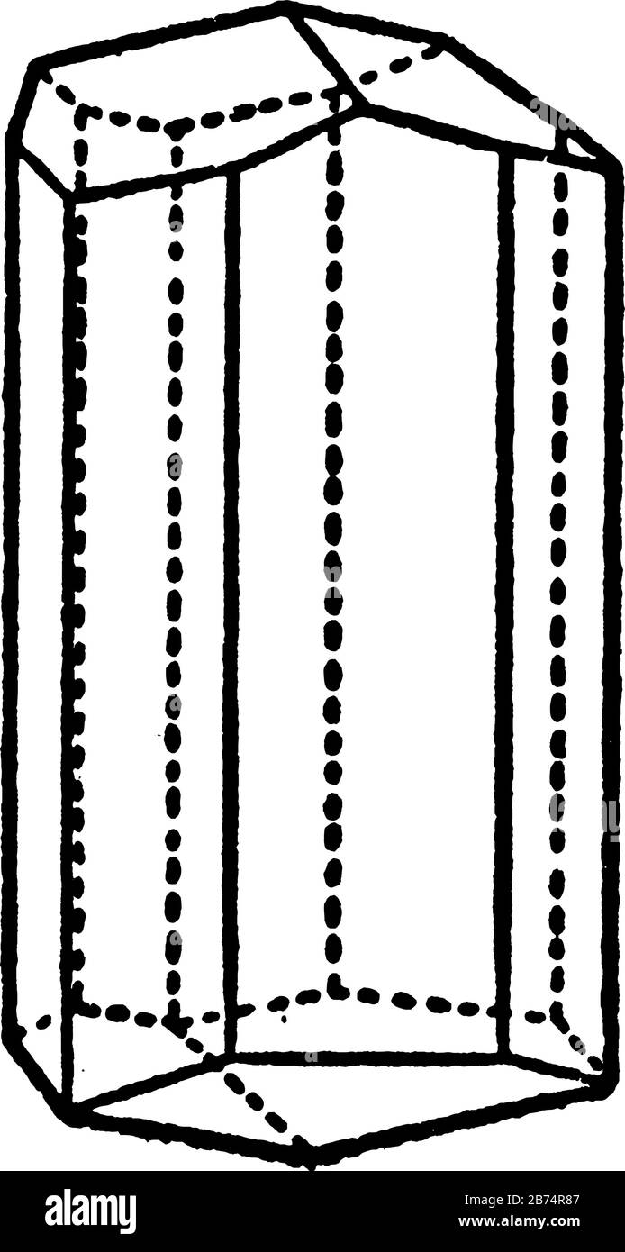This diagram represents Crystal of Tourmaline, vintage line drawing or ...