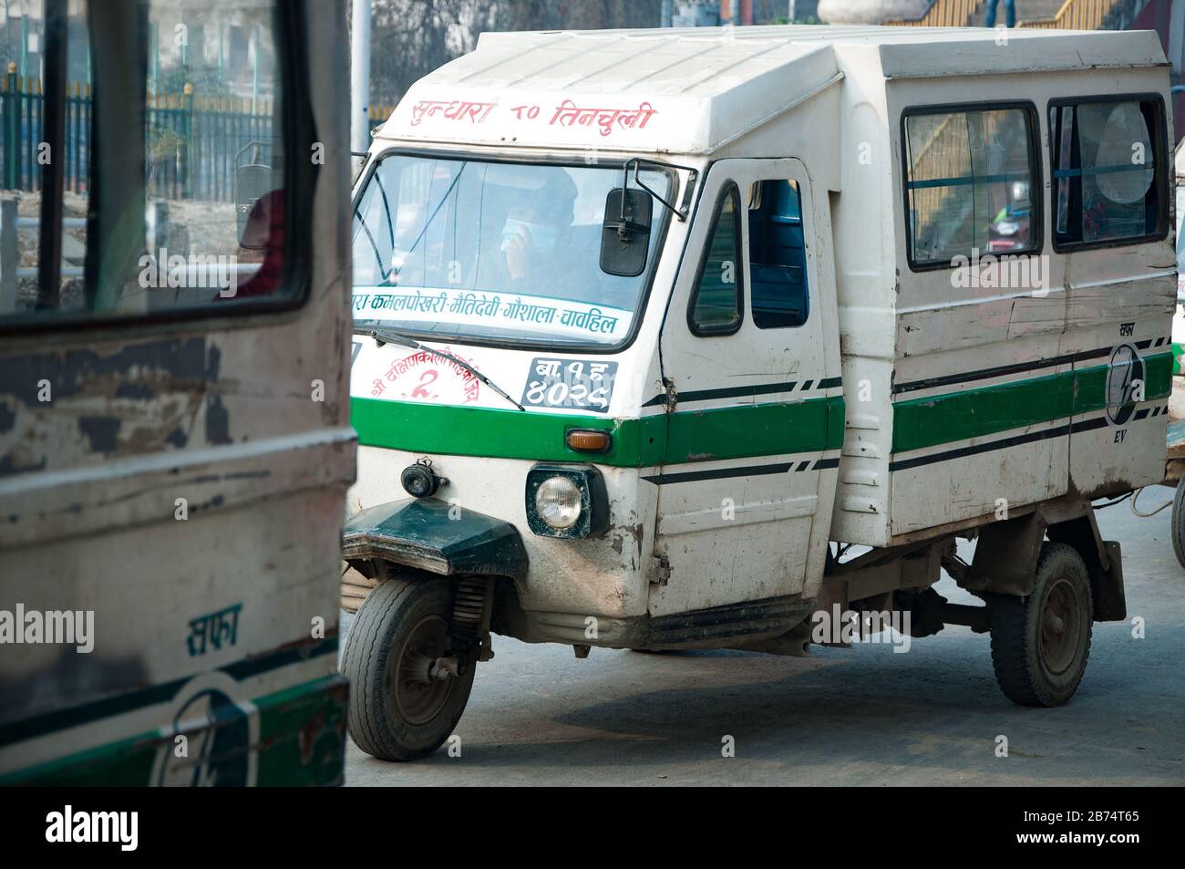 Kathmandu, Nepal February 25, 2018 Strange taxi cab transport Stock ...