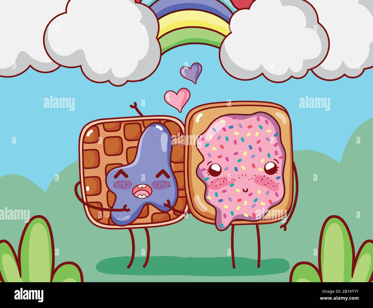 breakfast cute bread with jam and waffle with in syrup park cartoon ...