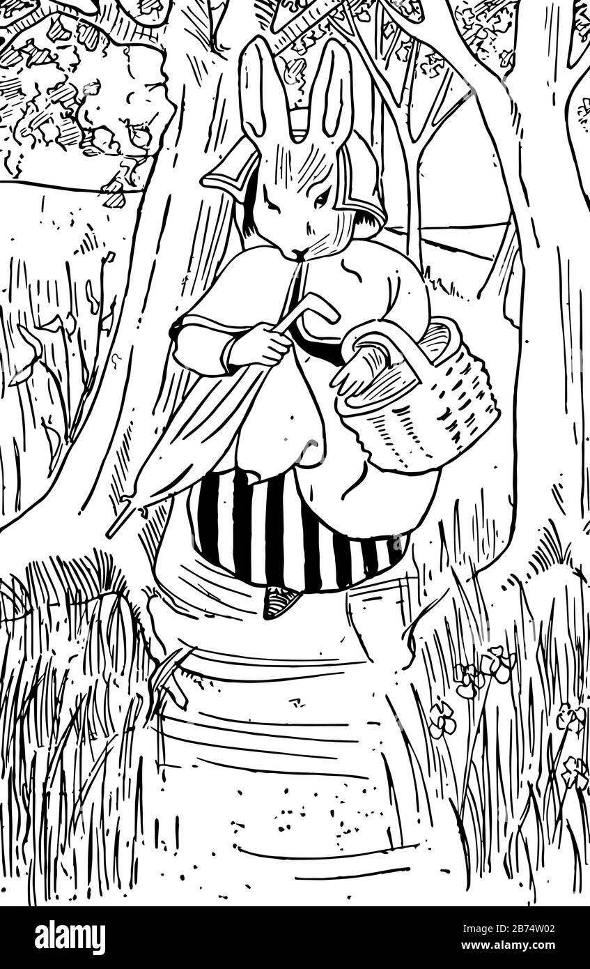 Black rabbit in basket Stock Vector Images - Alamy