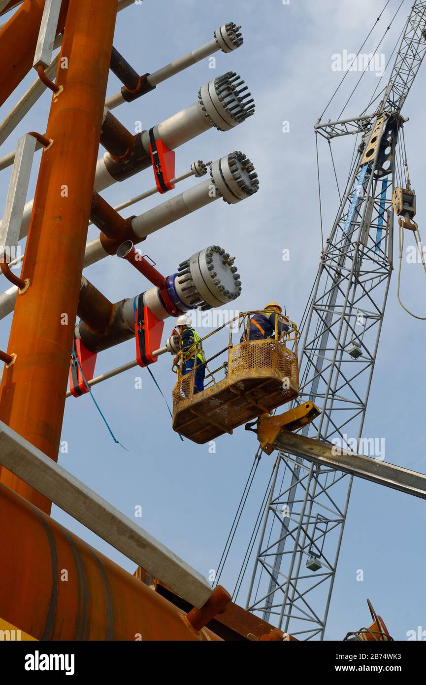 An offshore oil and gas platform also known as a steel jacket under ...