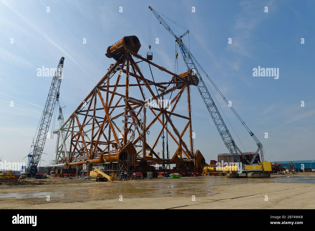 An offshore oil and gas platform also known as a steel jacket under ...