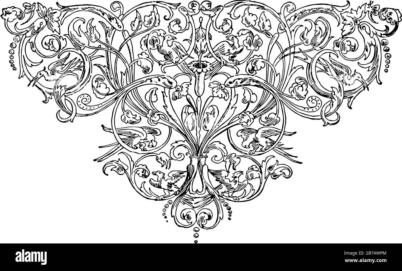 Ornate Design have so many birds and leaves, vintage line drawing or ...