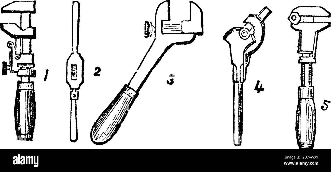 This illustration represents Wrenches which has square nuts, vintage ...