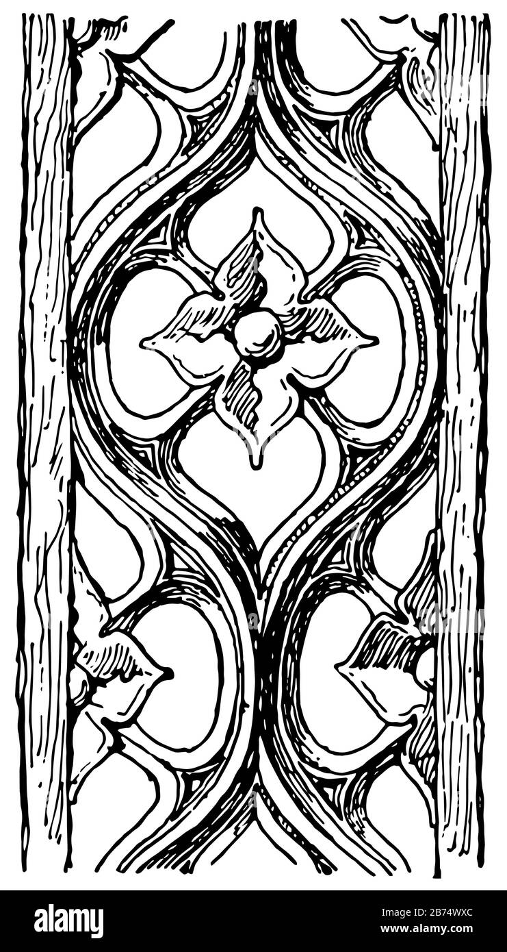 Carving is a fourteenth century, vintage line drawing or engraving ...