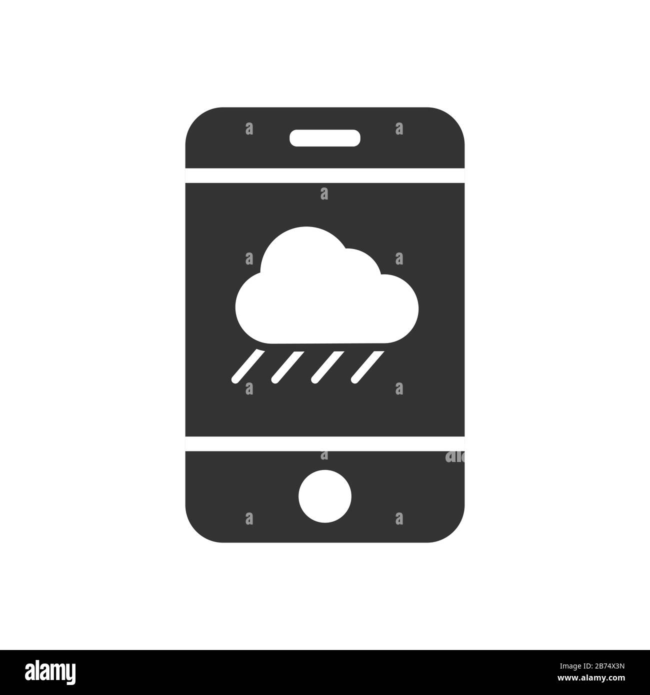 Vector mobile phone icon with a cloudy icon with rain. Simple flat ...