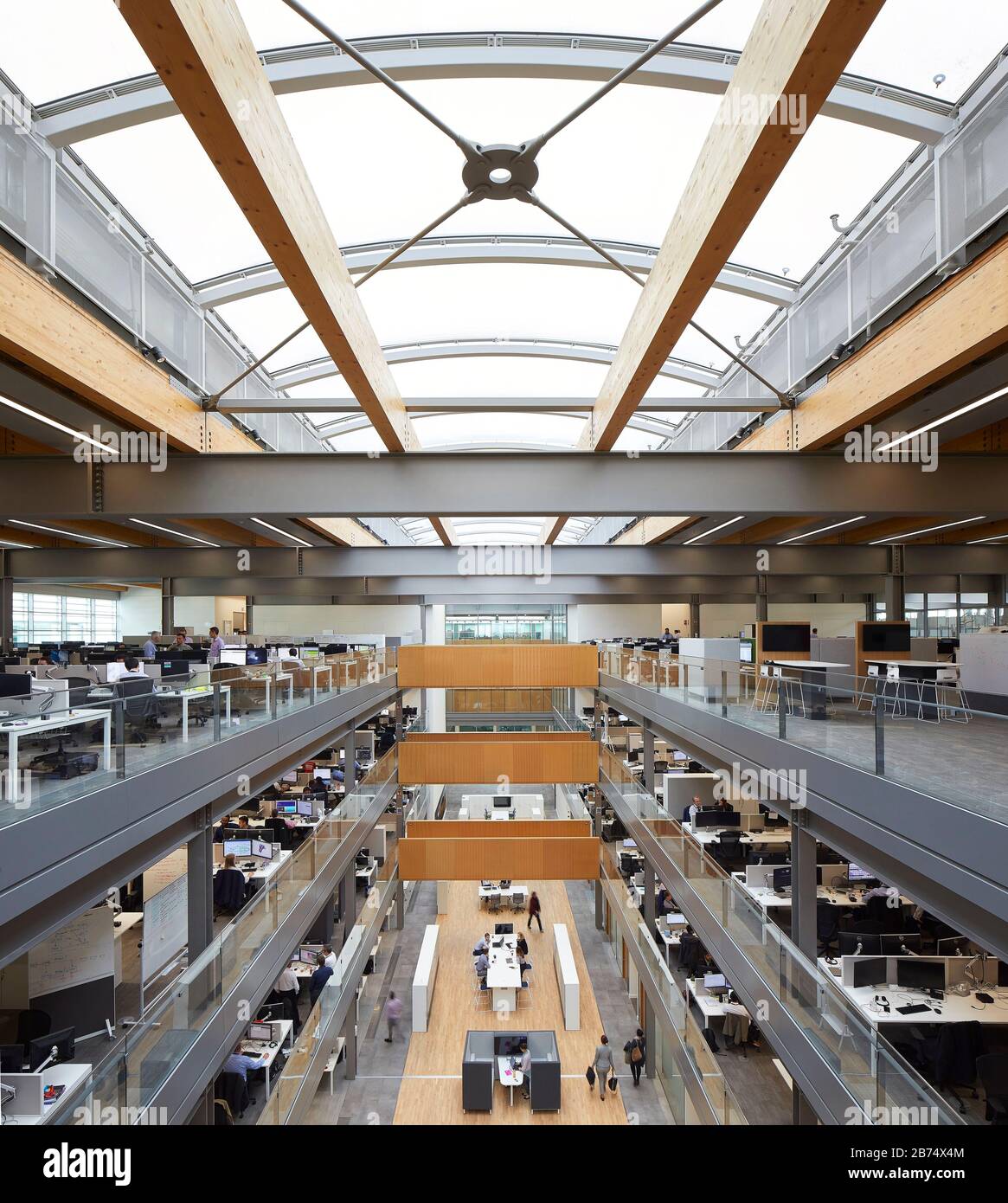 View across office atrium spaces. Jaguar Land Rover, Gaydon, United ...