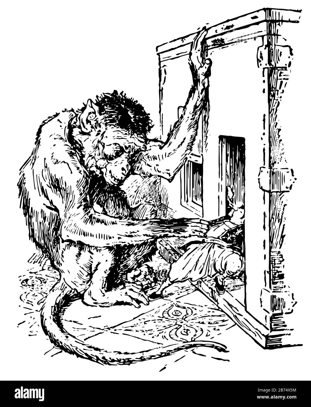 Monkey grabbing Gulliver, this scene shows a giant monkey grabbing a ...