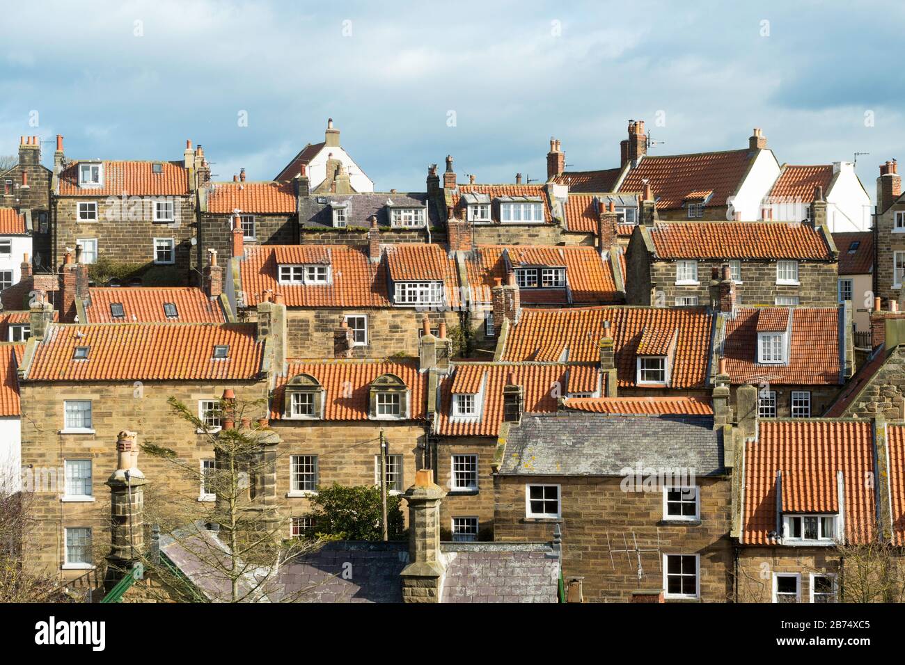 Robin Hood's Bay townscape showing pantiled rooftops, North Yorkshire ...