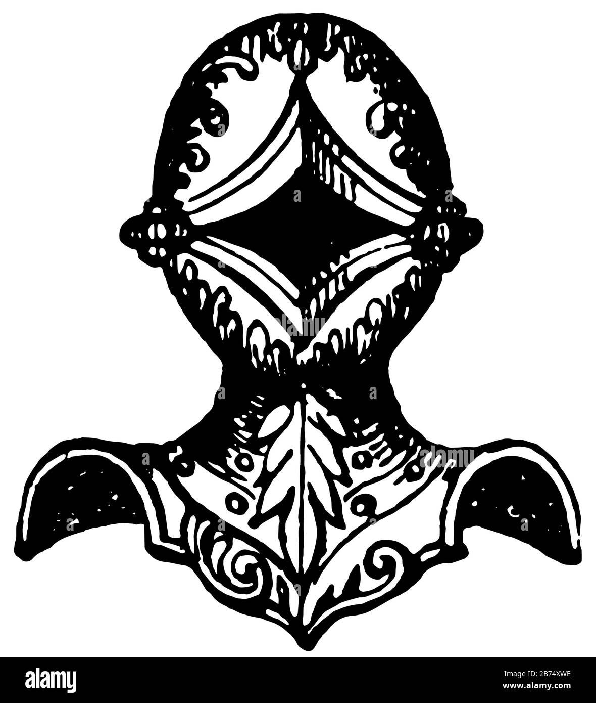 Heraldry, Knight have full-faced helmet of steel, vintage line drawing ...