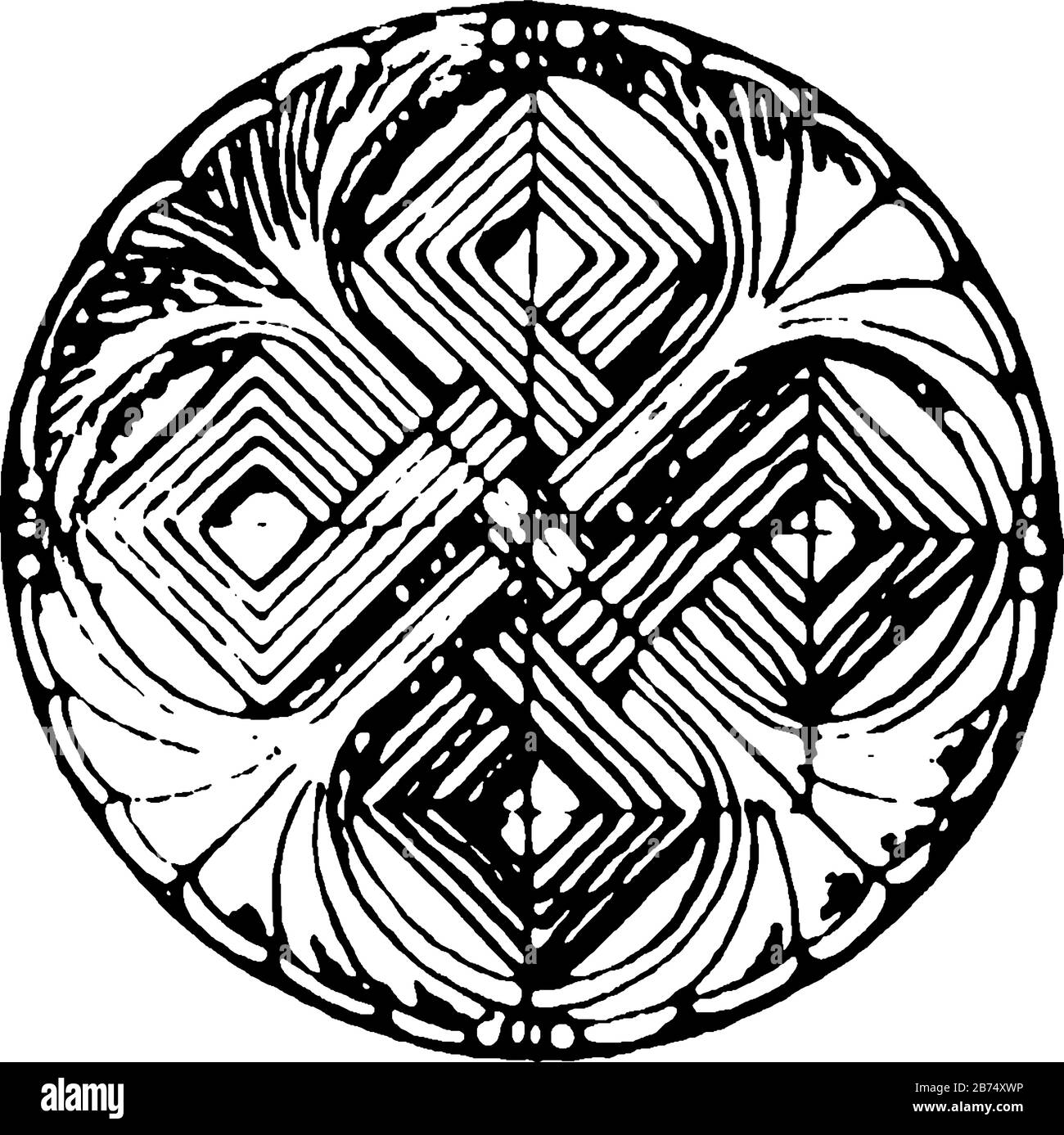 Rosette atre from Cathedral of Bale, vintage line drawing or engraving ...