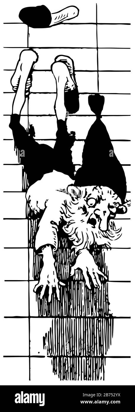 Old man, this picture shows an old man falling down, vintage line ...