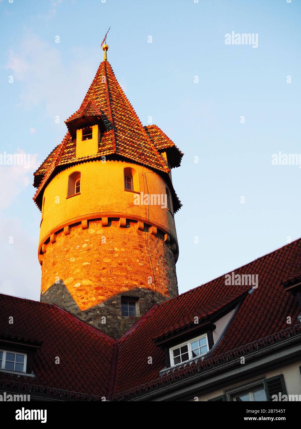 round tower from ancient times in evening sun Stock Photo - Alamy