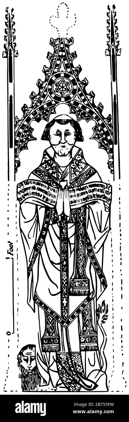 Brass monument made of hard latten, vintage line drawing or engraving ...