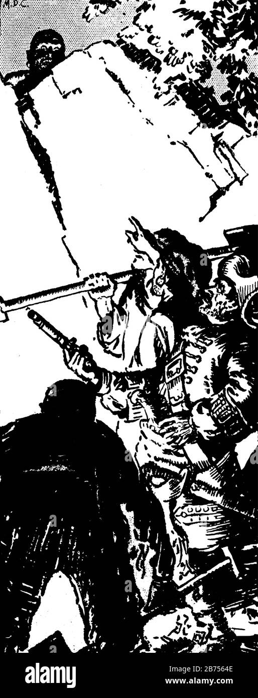 People pointing at man who hiding behind rock, vintage line drawing or ...