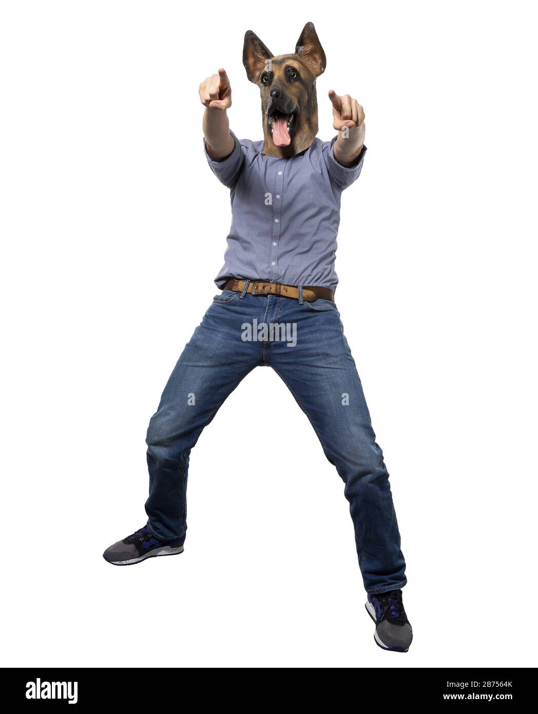 Male in a dog mask expressing happiness with hand gestures Stock Photo ...