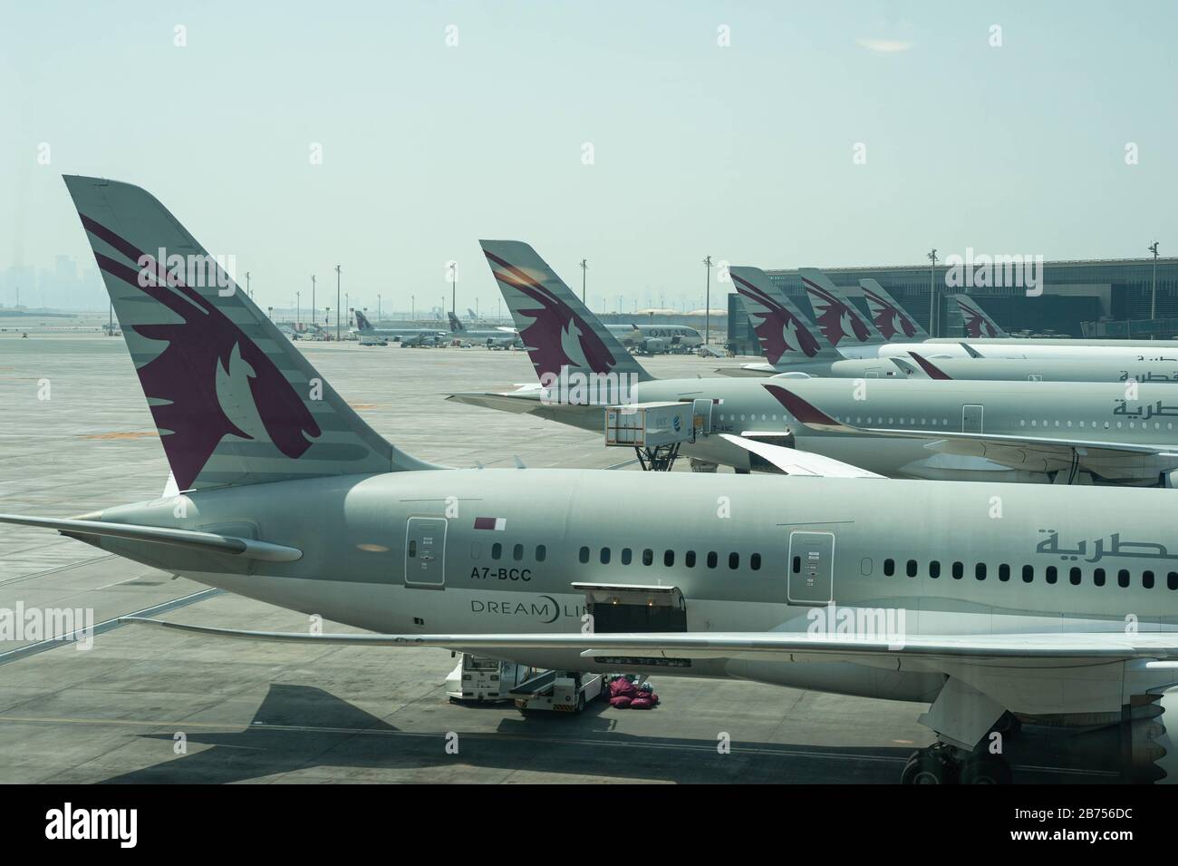 05.06.2019, Doha, Qatar - Qatar Airways passenger aircraft at Hamad ...