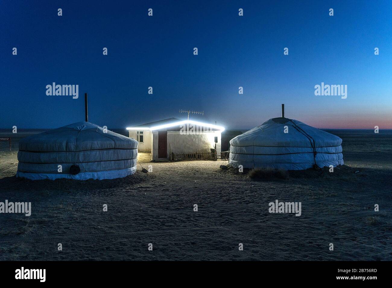 Traditional Mongolian yurts in the Gobi Desert. [automated translation ...