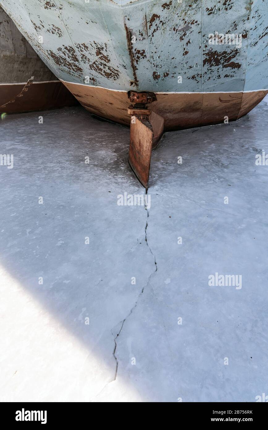 A discarded ship in the harbour at Chöwsgöl Nuur. [automated ...